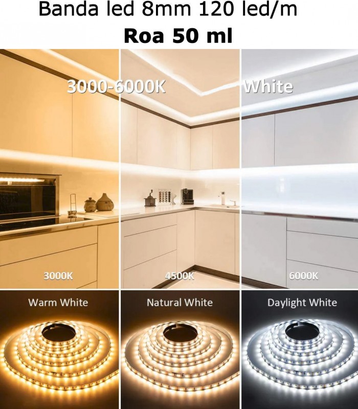 Banda led 8mm 50ml 120 leduri/m